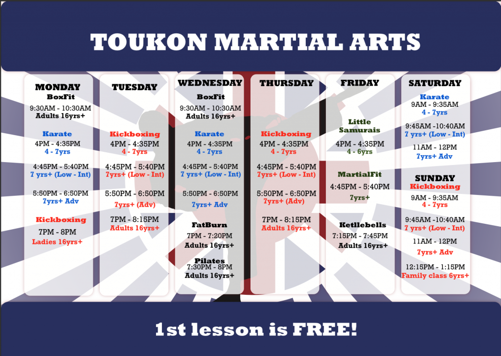 NEW timetable 2022 - Toukon Martial Arts